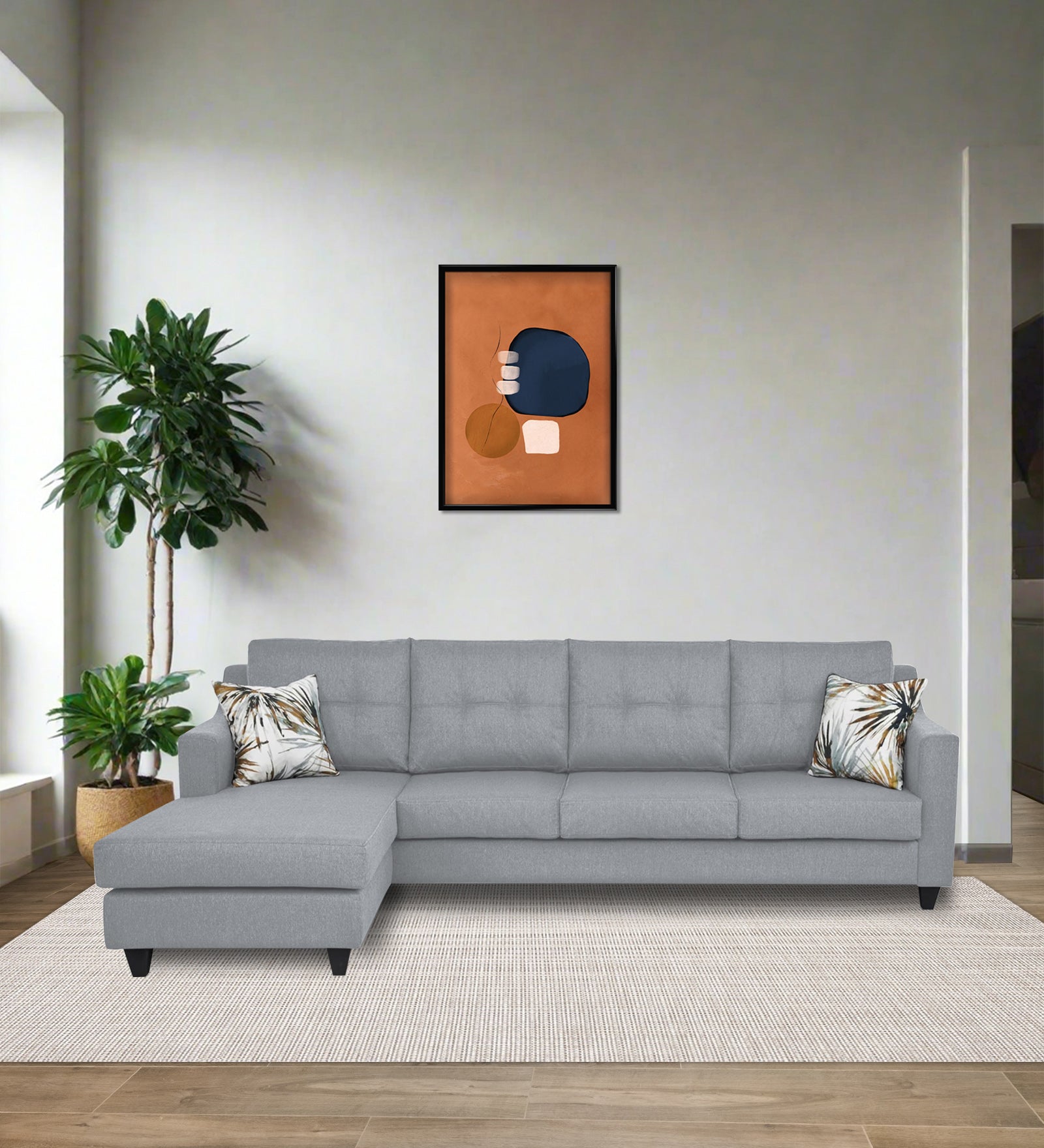 Welly Fabric RHS Sectional Sofa (3+Lounger) In Coin Grey Colour