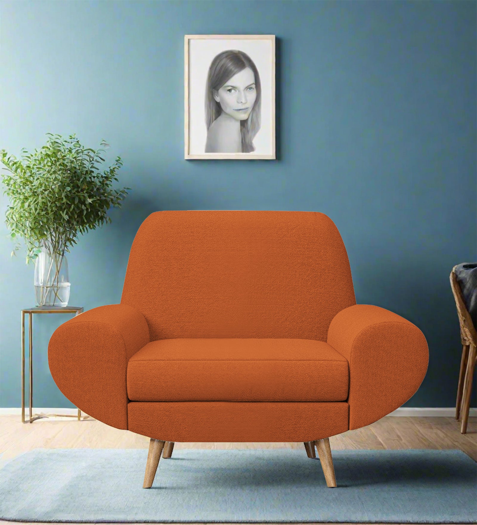Jessy Fabric 1 Seater Sofa In Vivid Orange Colour