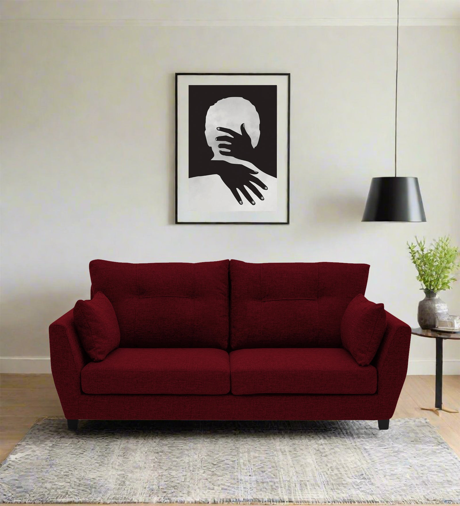 Mario Fabric 2 Seater Sofa In Ruby Red Colour
