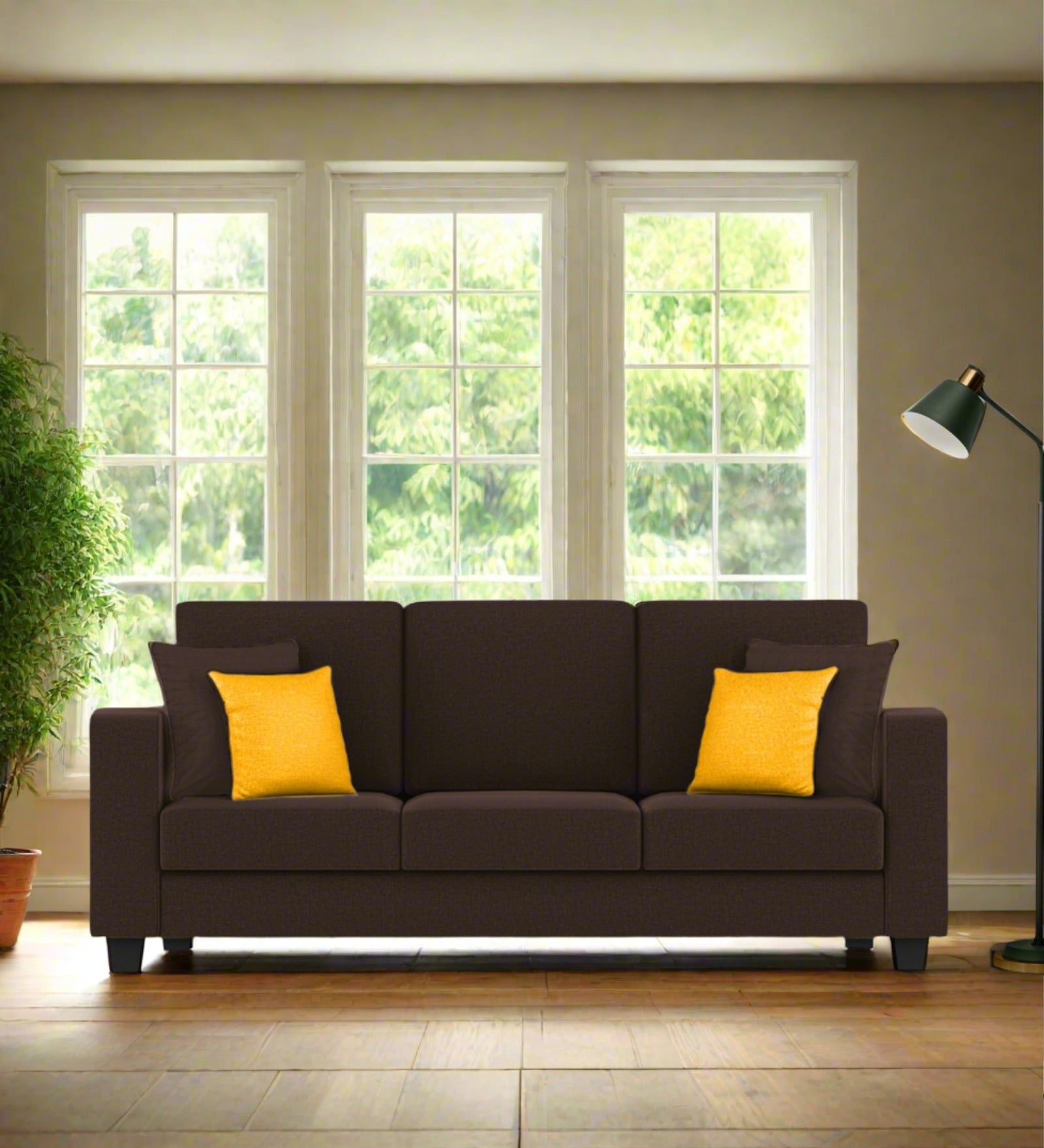 Nabi Fabric 3 Seater Sofa In Coffee Brown Colour