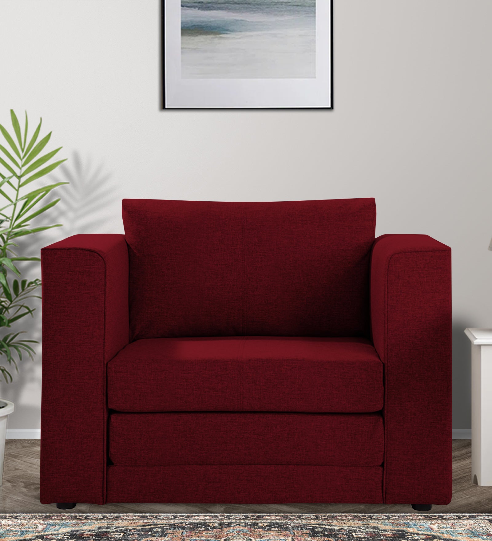 Kenia Fabric 1 Seater Foldable Sofa Cum Bed In Ruby Red Colour