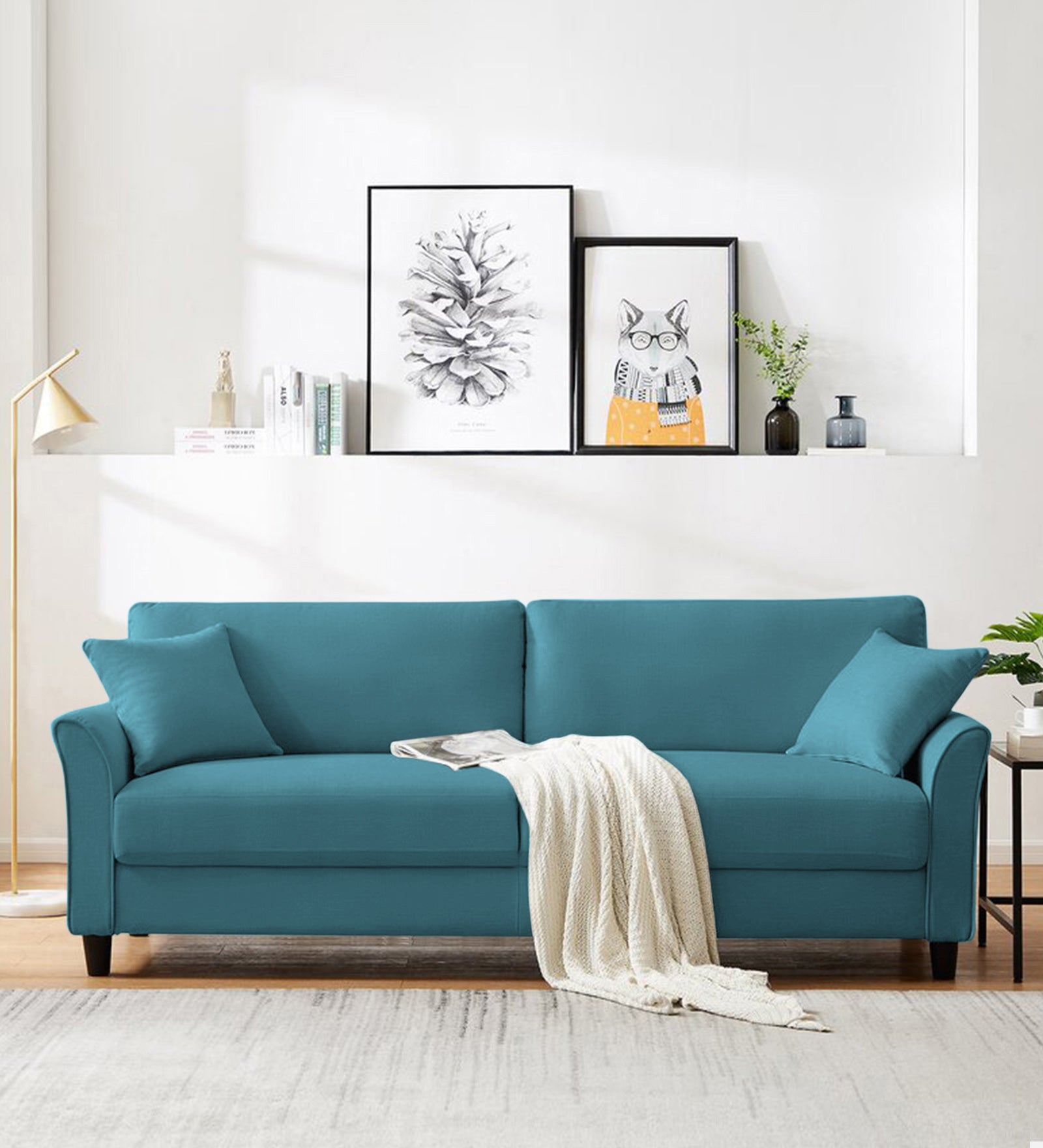 Daroo Velvet 3 Seater Sofa In Aqua Blue Colour