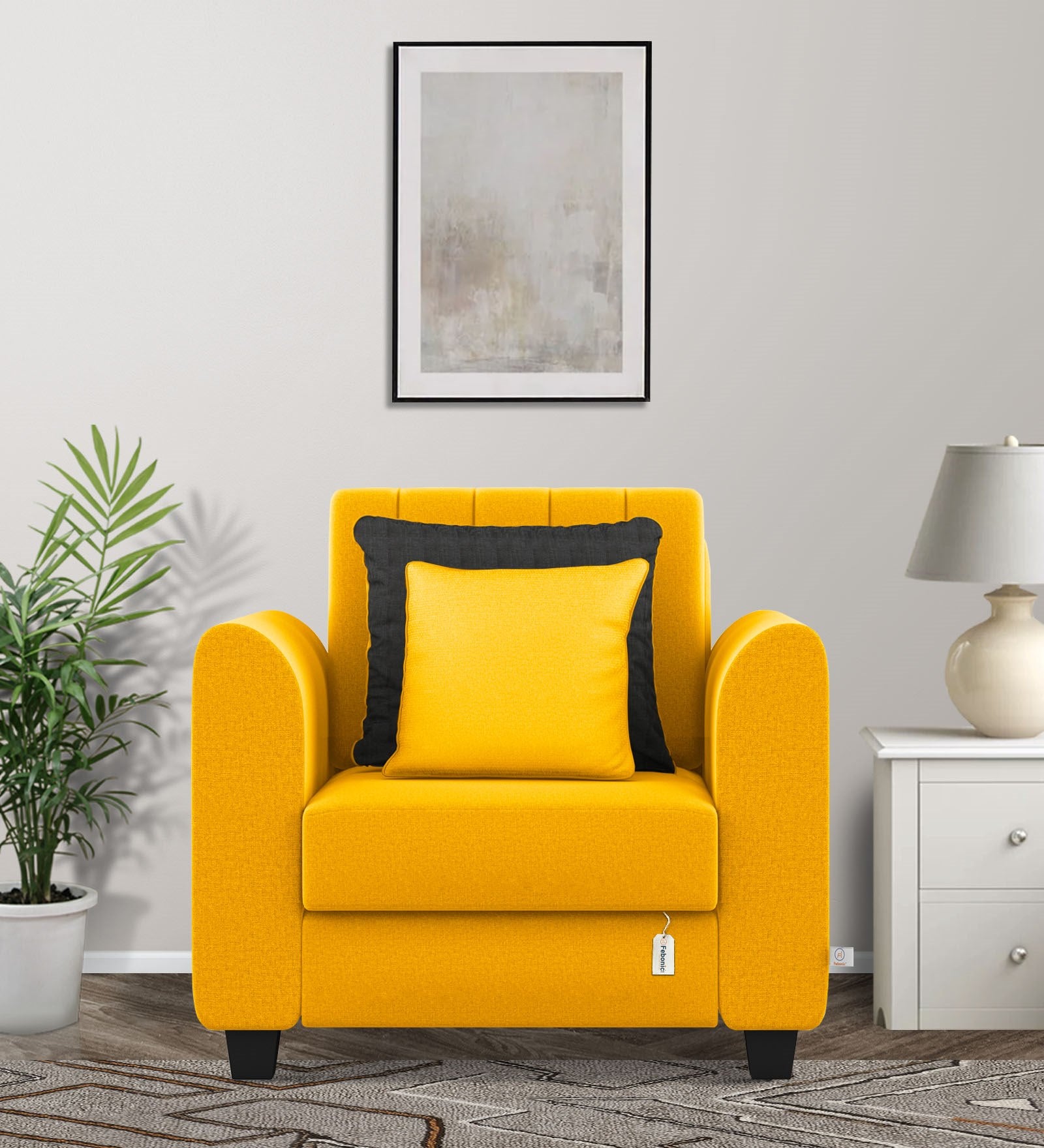 Cosmic Fabric 1 Seater Sofa In Bold Yellow Colour