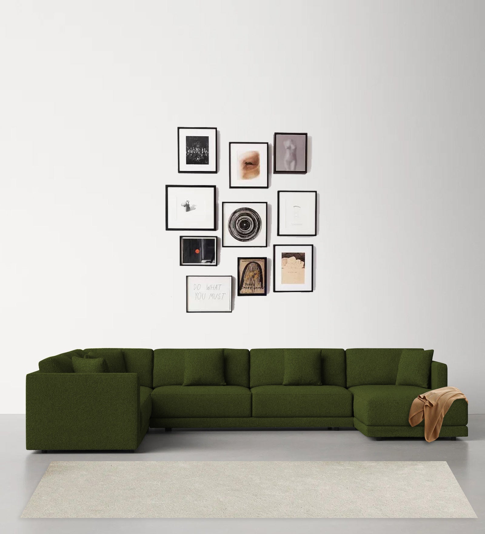 Carlin Fabric LHS 8 Seater Sectional Sofa In Olive Green Colour