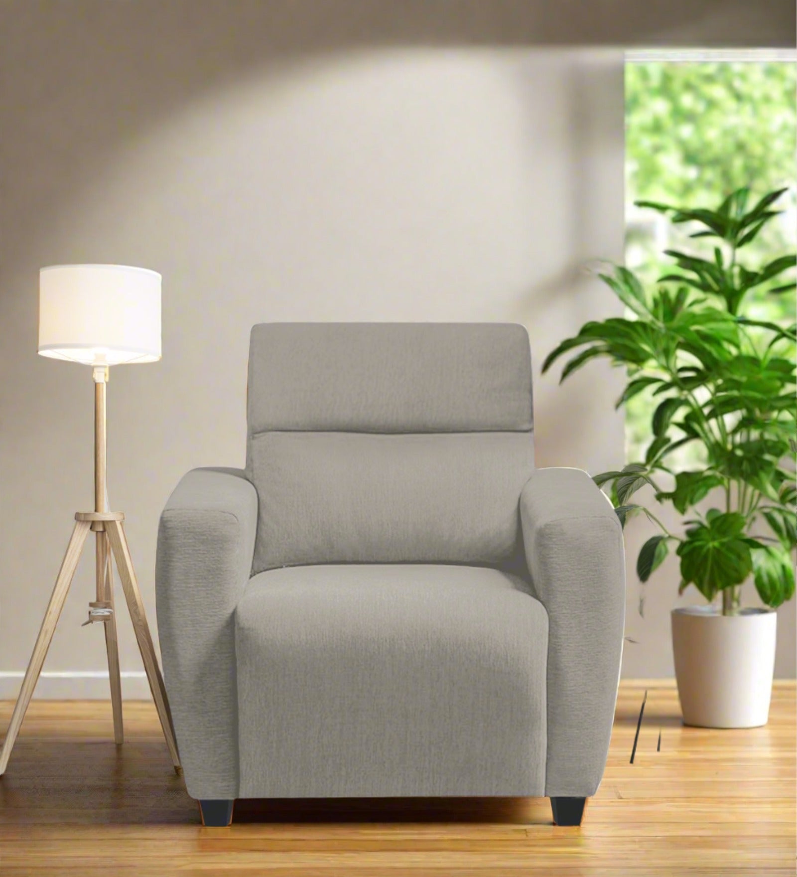 Bakadi Fabric 1 Seater Sofa In Ash Grey Colour
