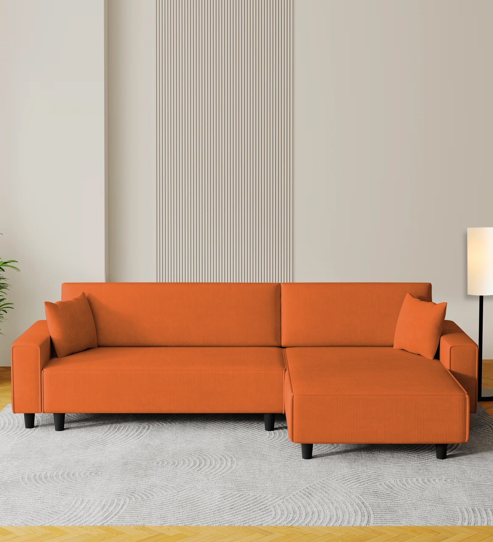 Peach Fabric LHS 6 Seater Sectional Sofa Cum Bed With Storage In Vivid