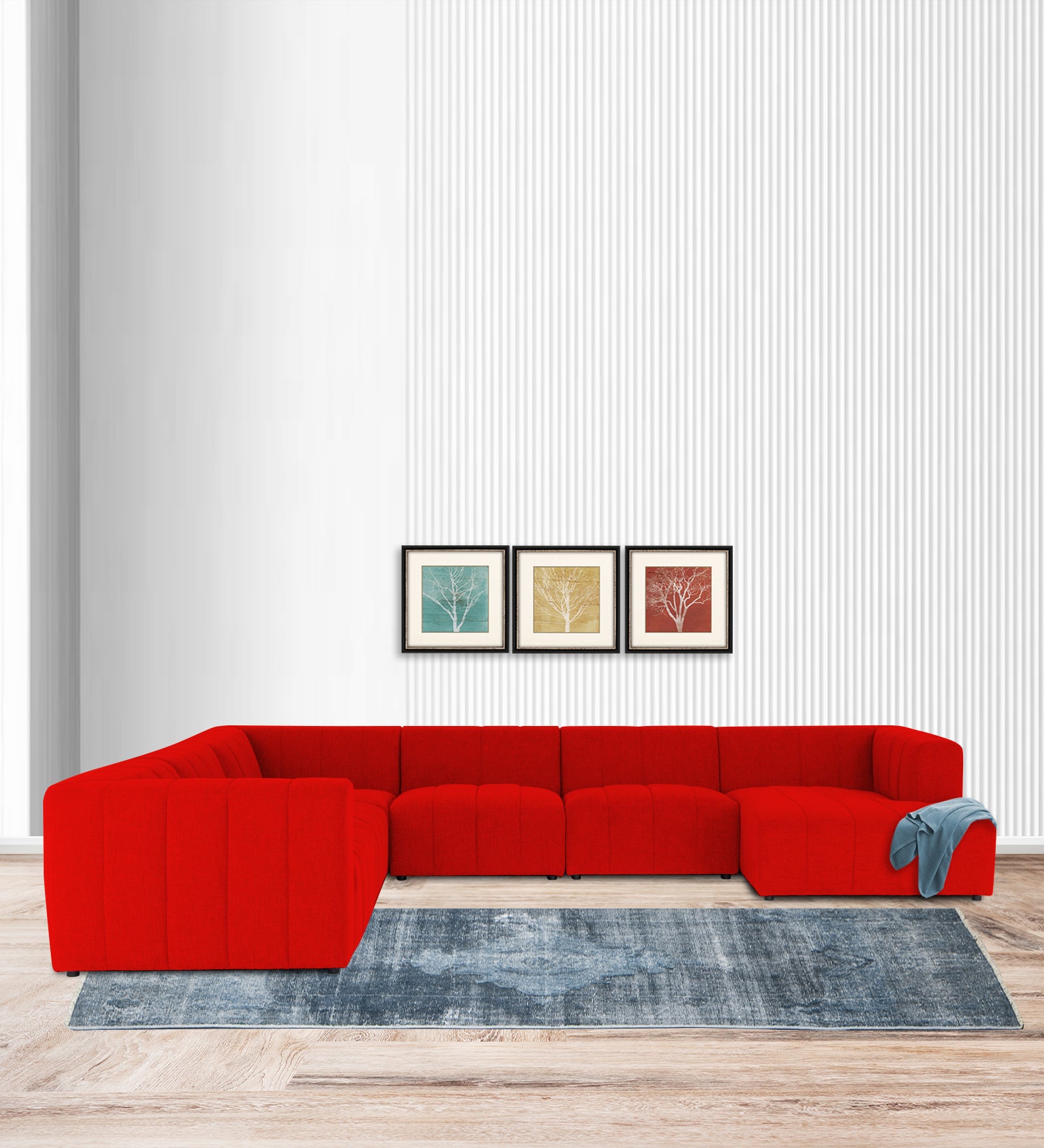 Damo Fabric LHS 8 Seater Corner Sofa In Ruby Red Colour