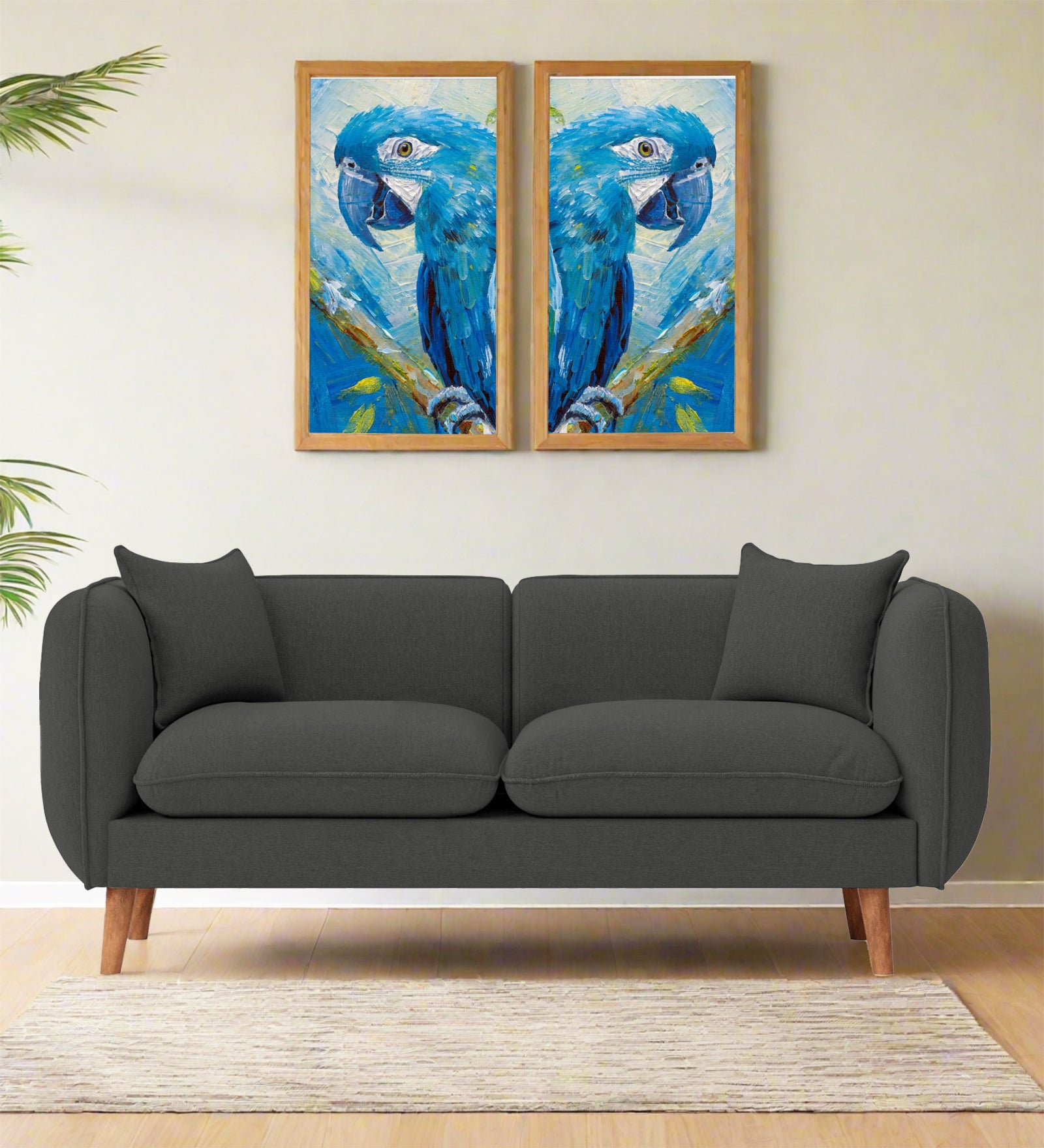 Reva Fabric 2 Seater Sofa In Stone Grey Colour