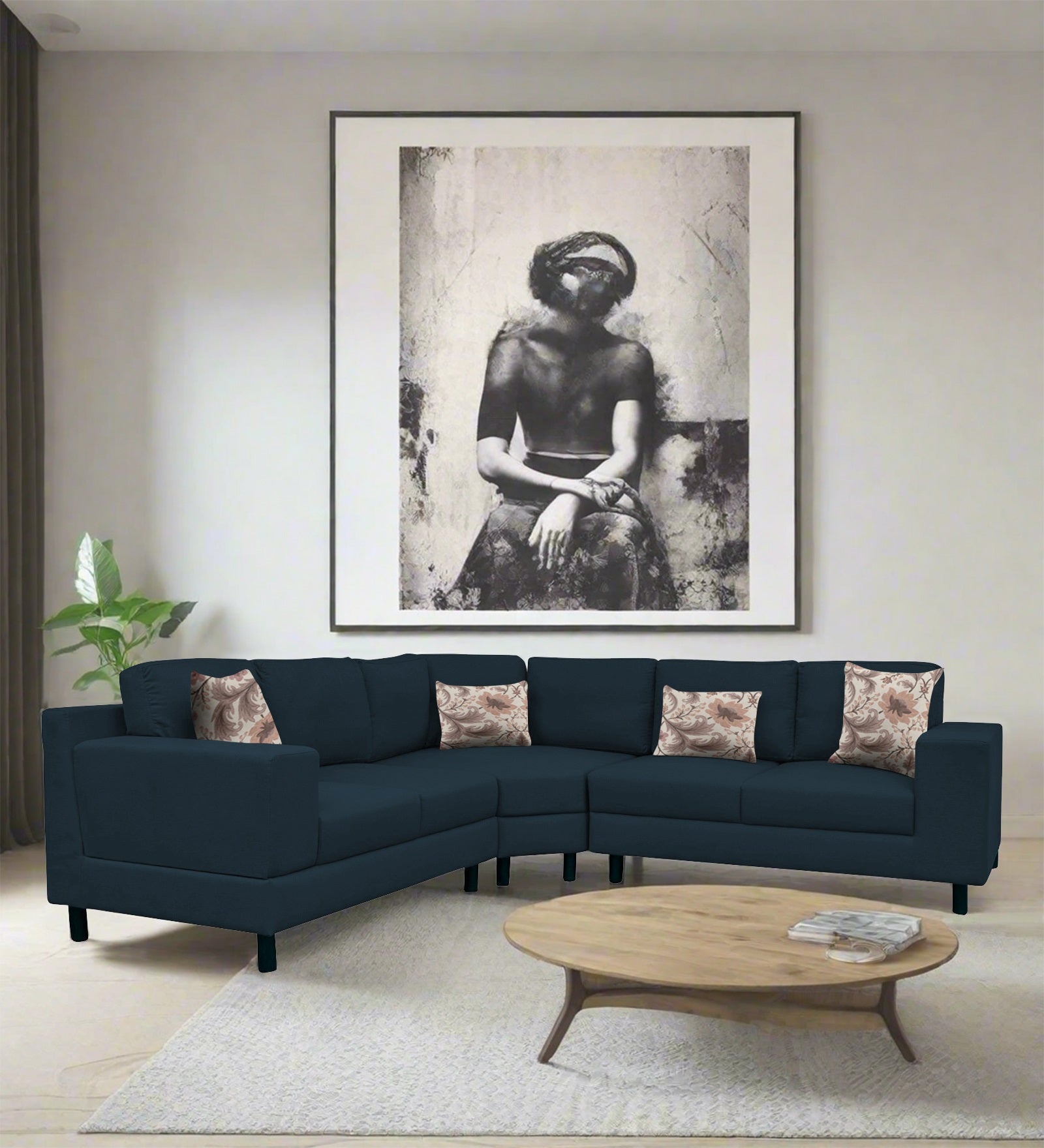 Betty Fabric 6 Seater LHS Corner sofa In Cool Blue Colour