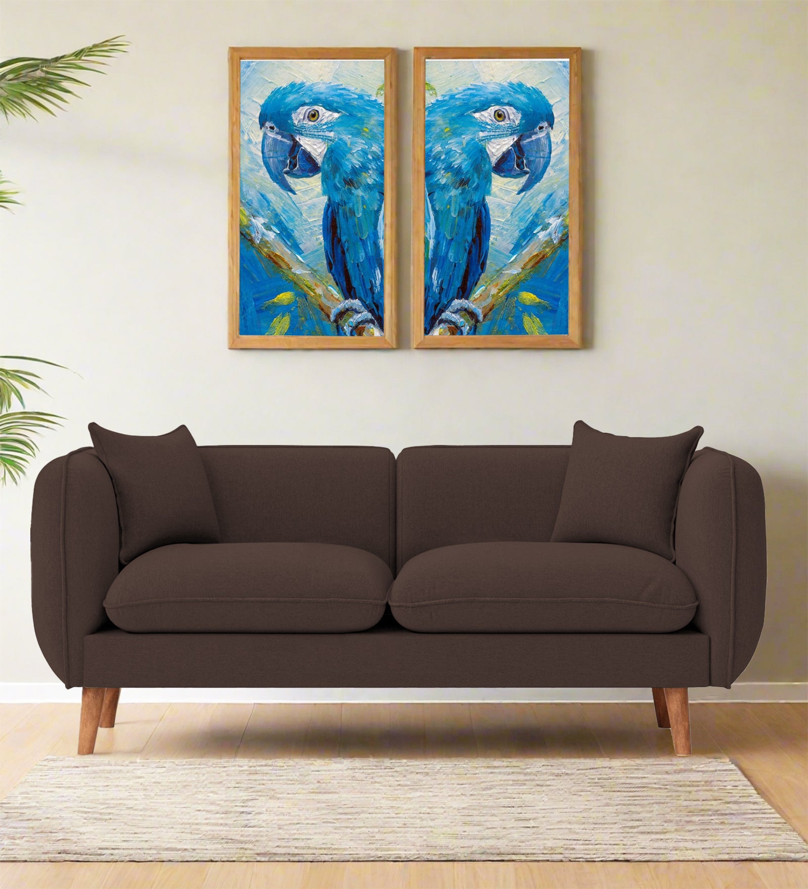 Reva Fabric 2 Seater Sofa In Caramel Brown Colour