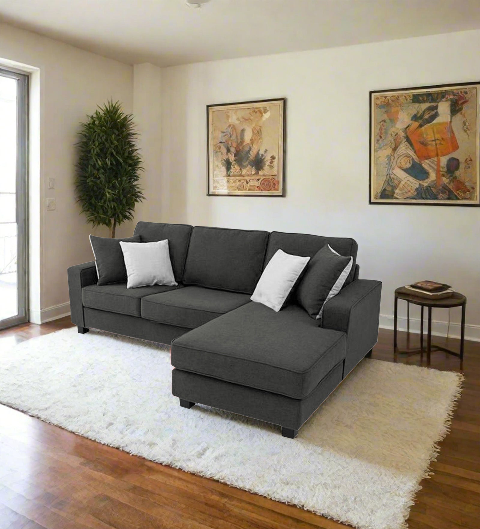Ladybug Fabric LHS Sectional Sofa (2+Lounger) In Charcoal Grey Colour