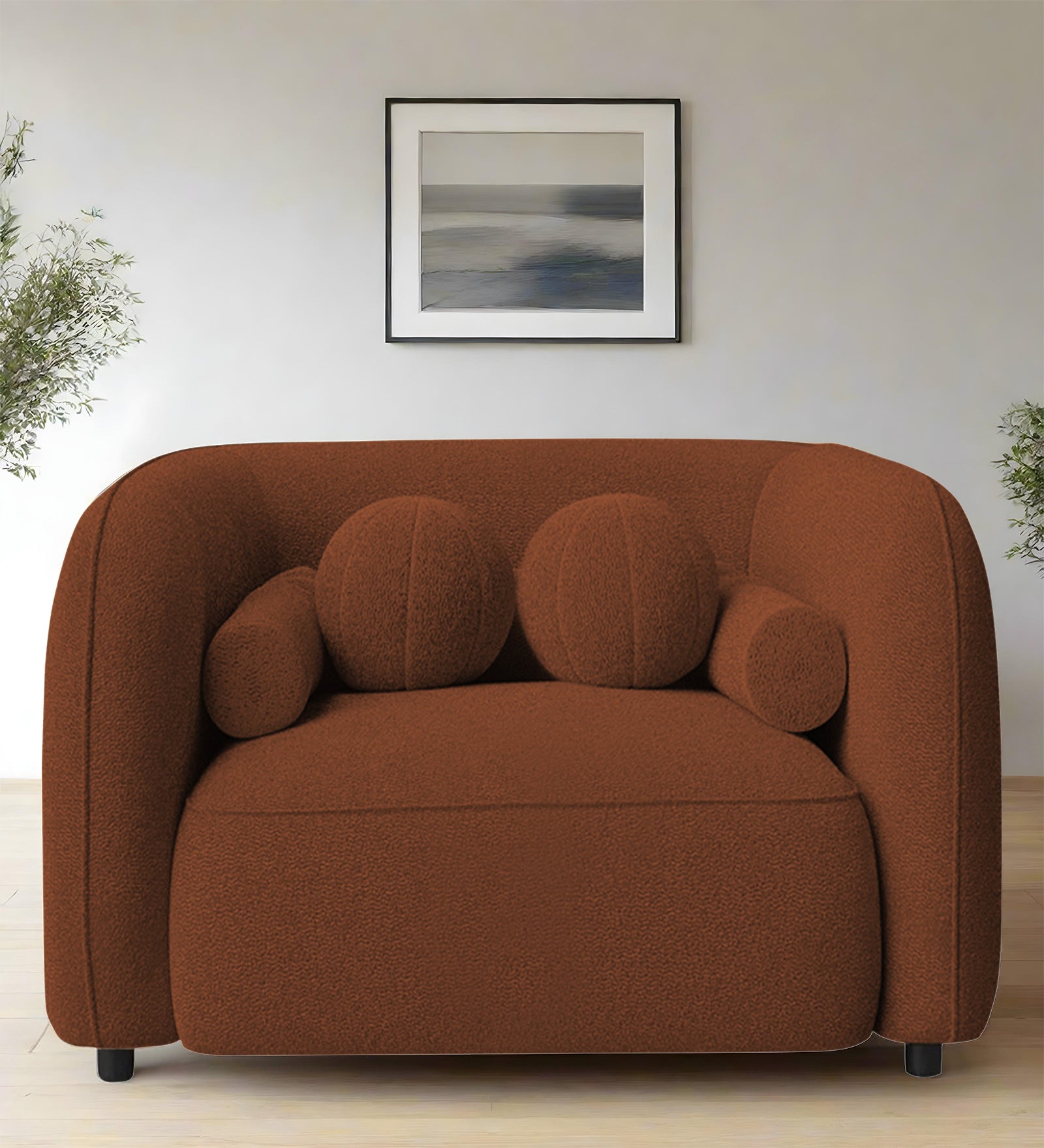 Corny Boucle Fabric 1 Seater Sofa in Rust Orange Colour