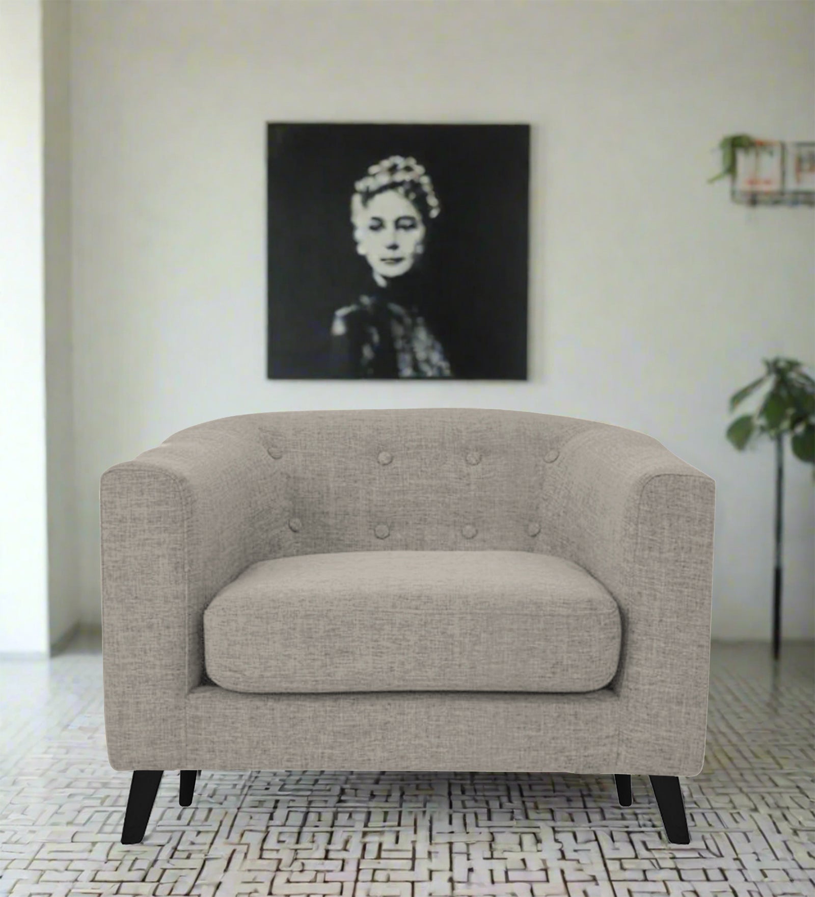 Casper Fabric 1 Seater Sofa in Ash Grey Colour