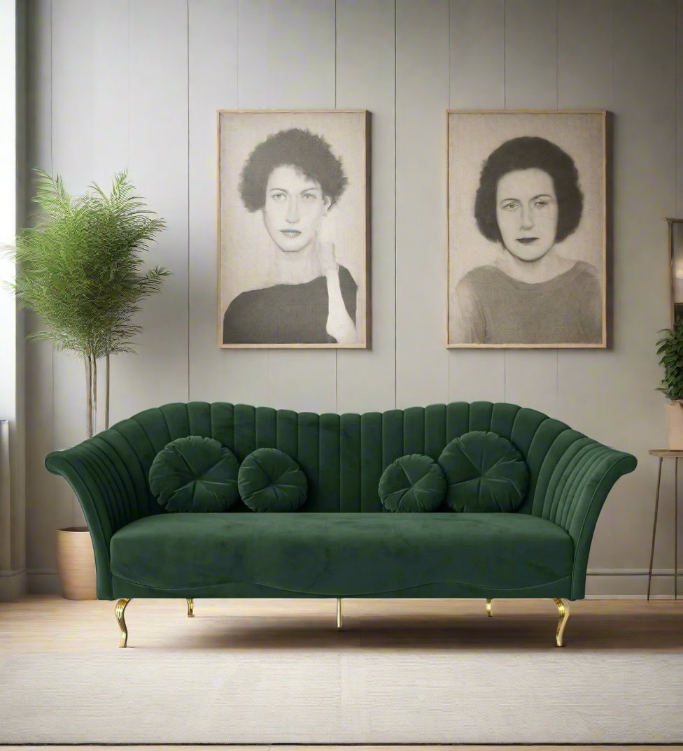 Dikka Velvet 3 Seater Sofa In Amazon Green Colour