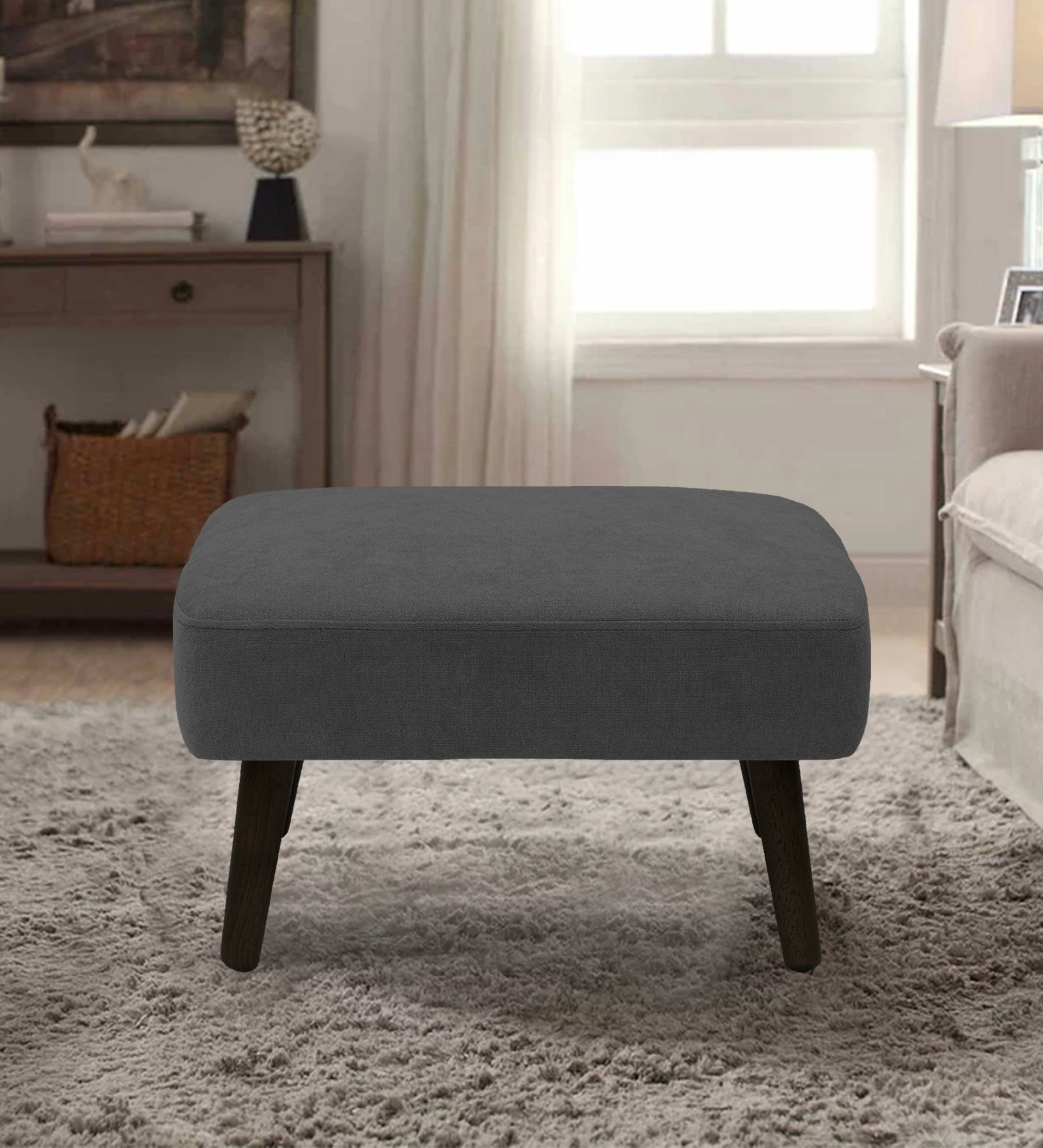 Luke Fabric Foot Stool In Charcoal Grey Colour