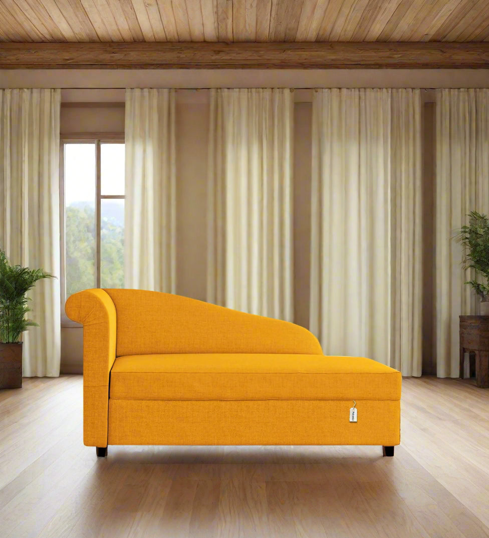 Toppy Fabric RHS Chaise Lounger In Bold Yellow Colour With Storage