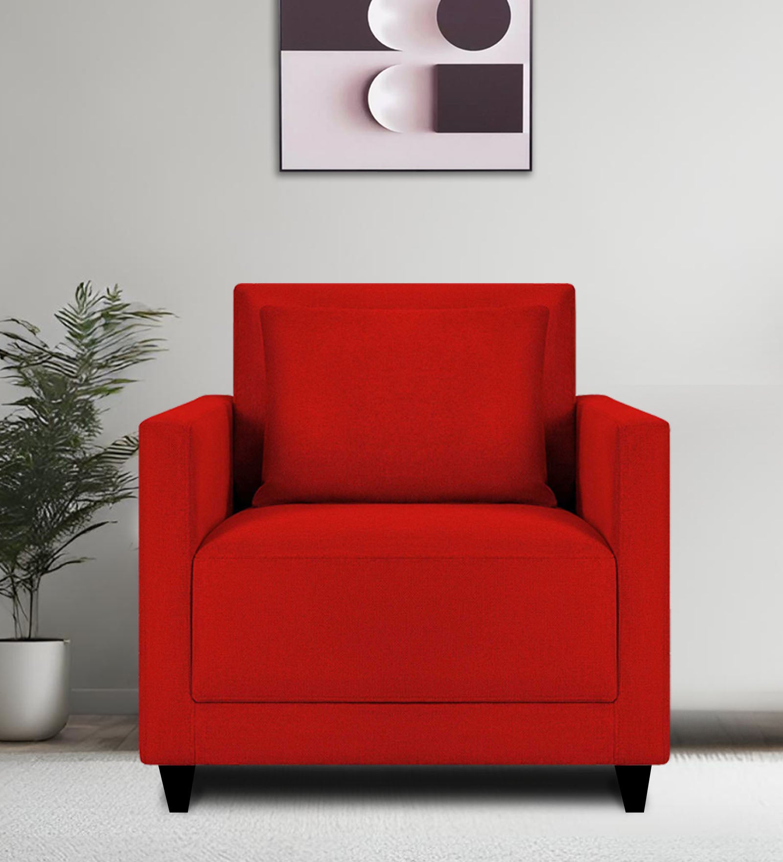 Kera Fabric 1 Seater Sofa in Ruby Red Colour