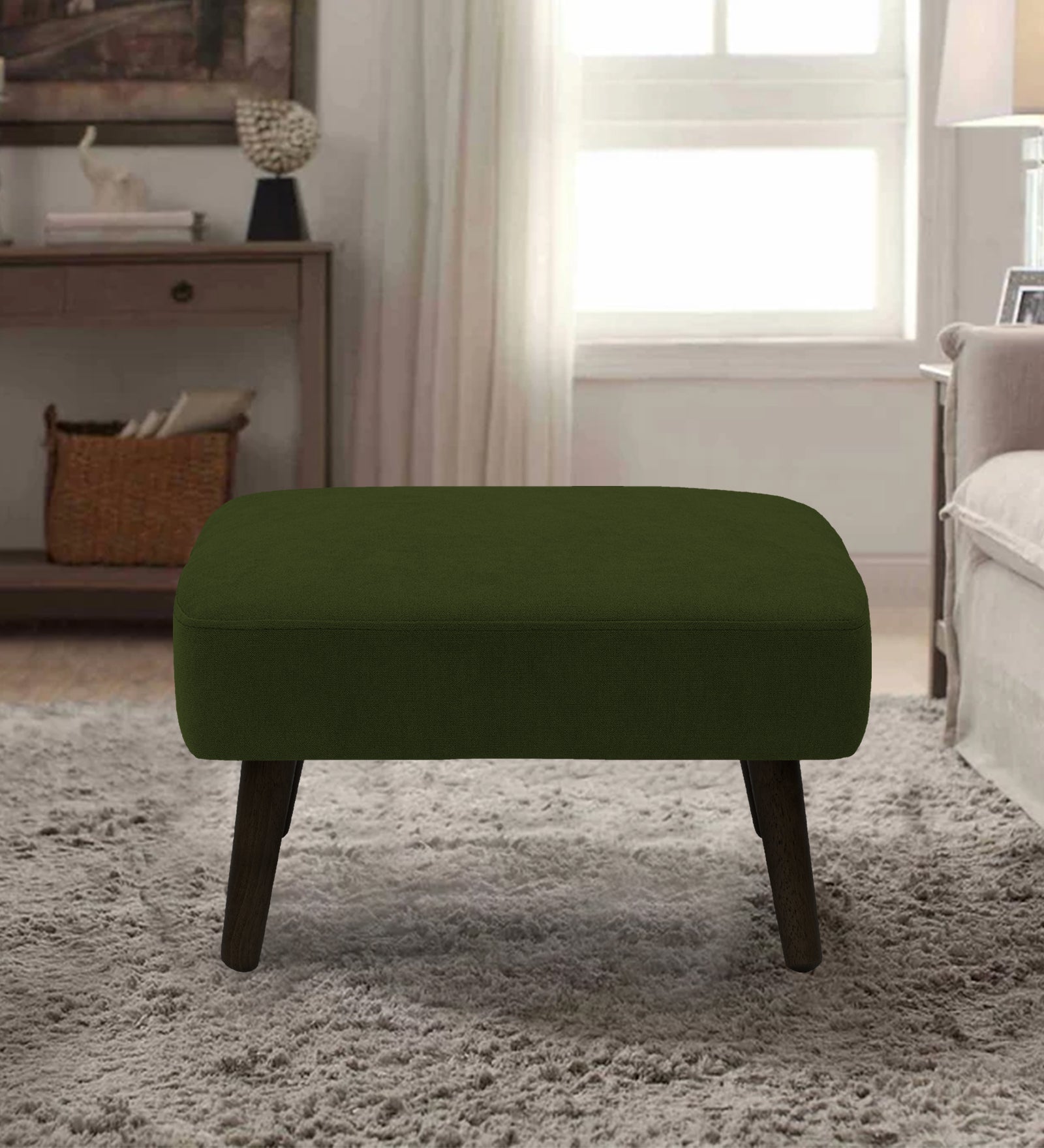 Luke Fabric Foot Stool In Olive Green Colour