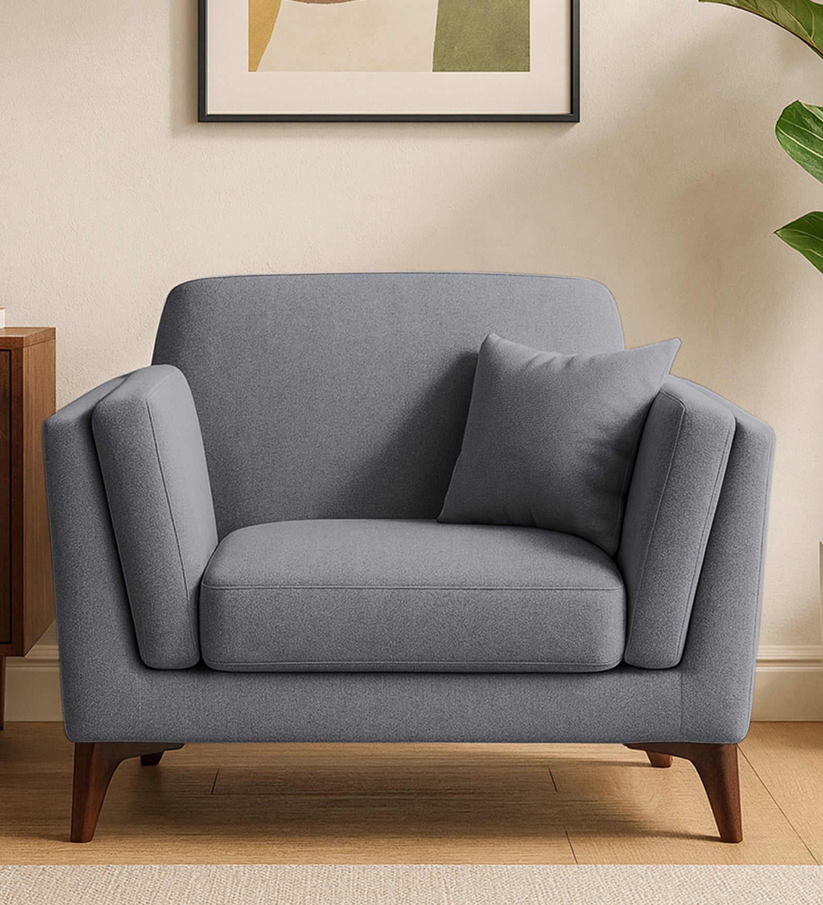 Candy Fabric 1 Seater Sofa In Nimbus Grey Colour