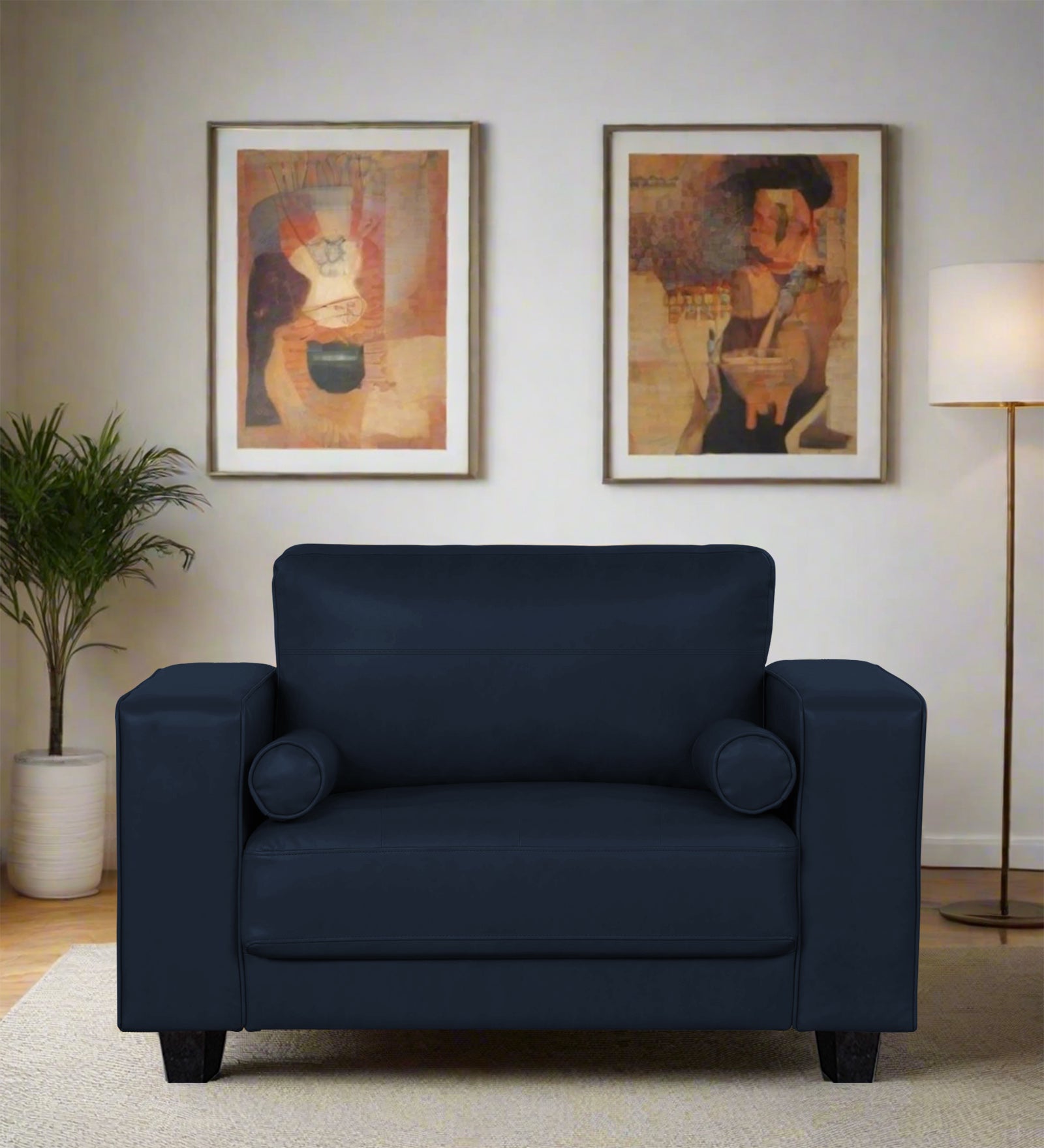 Darwin Leatherette 1 Seater Sofa In Berry Blue Colour