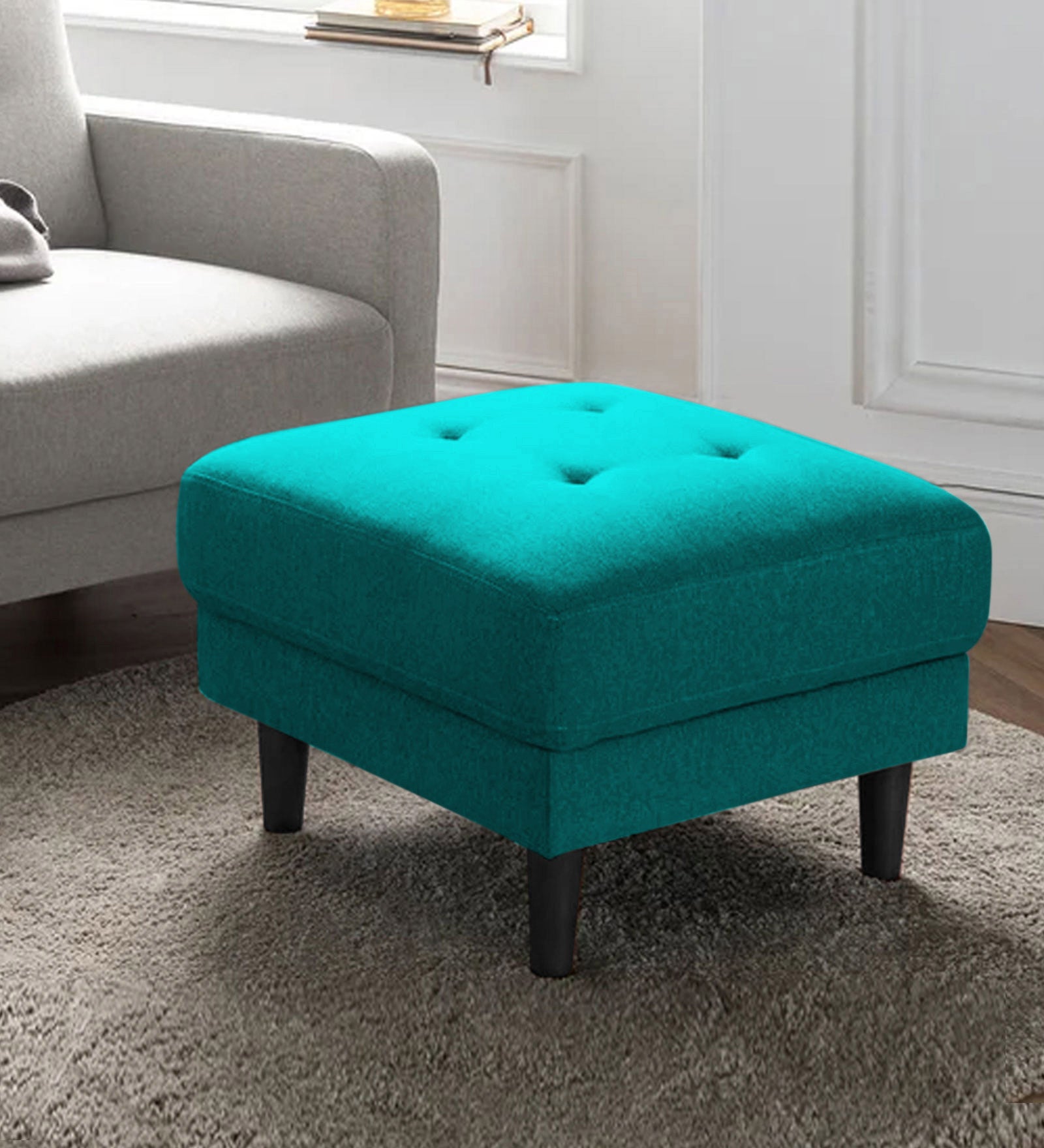 Marq Fabric Foot Stool In Sea Green Colour