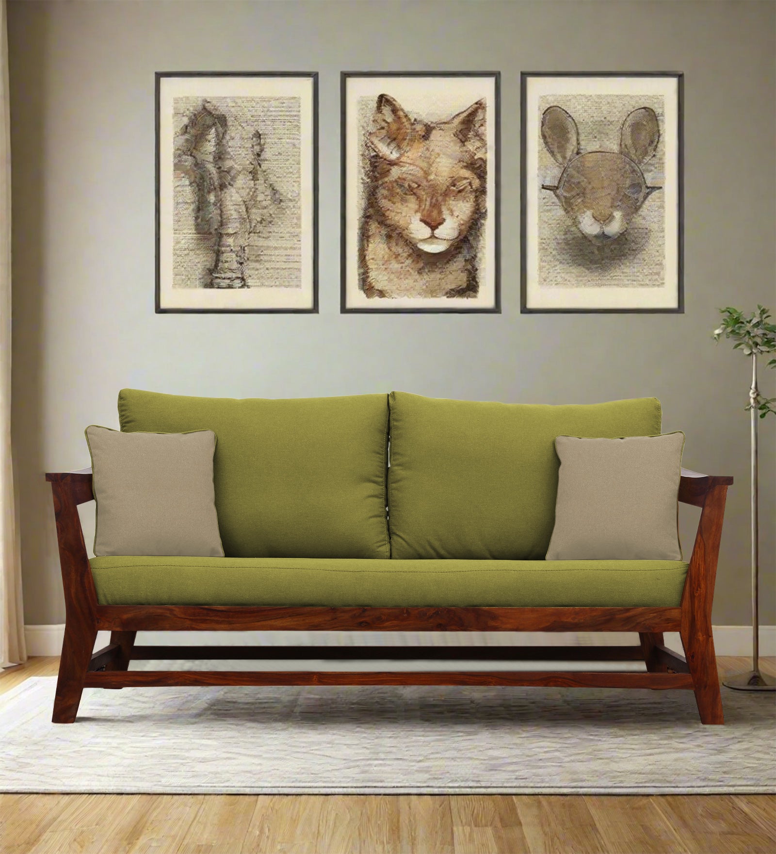Fuju Fabric 3 Seater Sofa in Crypto Kelly Green Colour