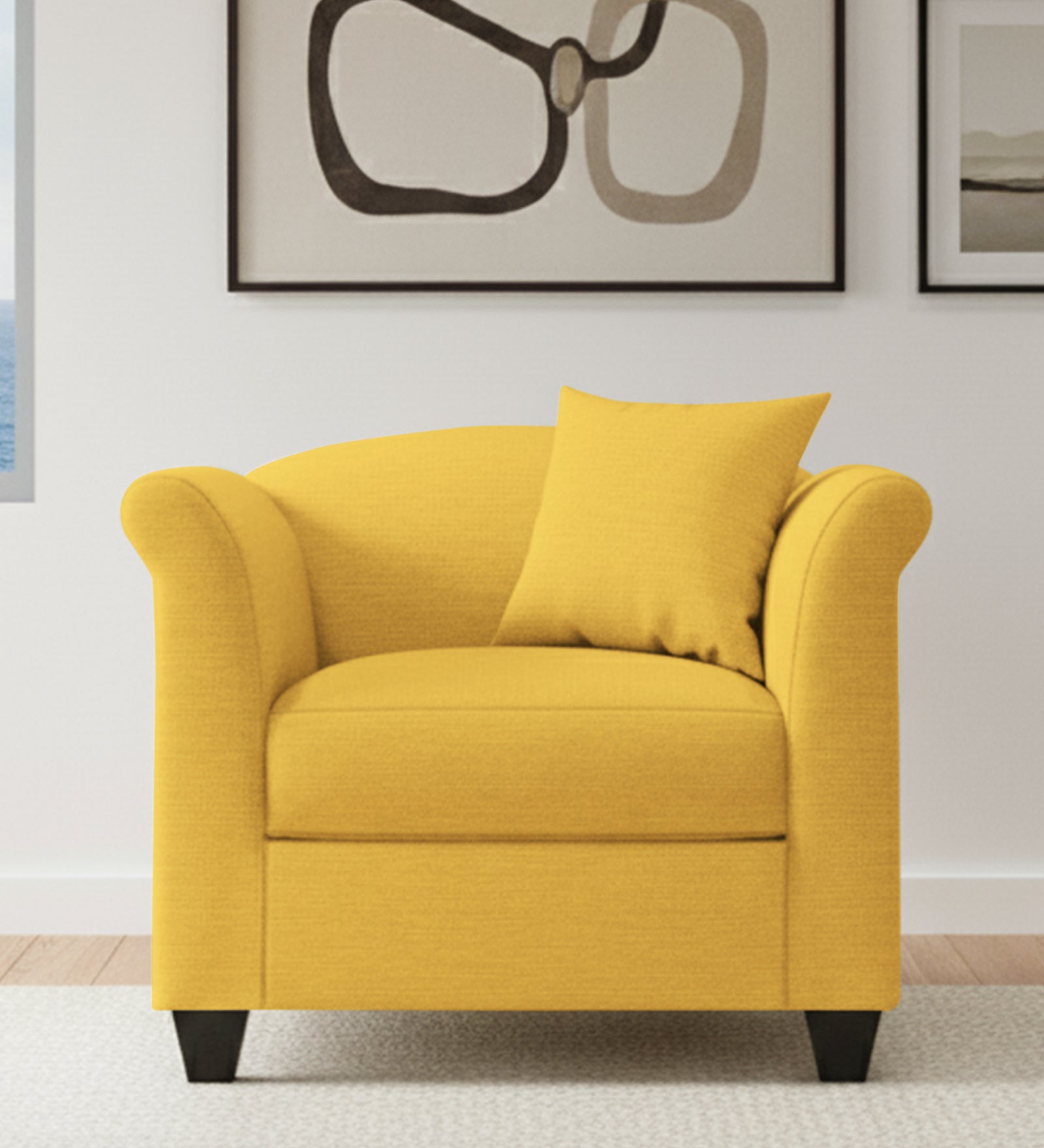 Buy Kimber 1 Seater Fabric Sofa - Bold Yellow | Febonic Living