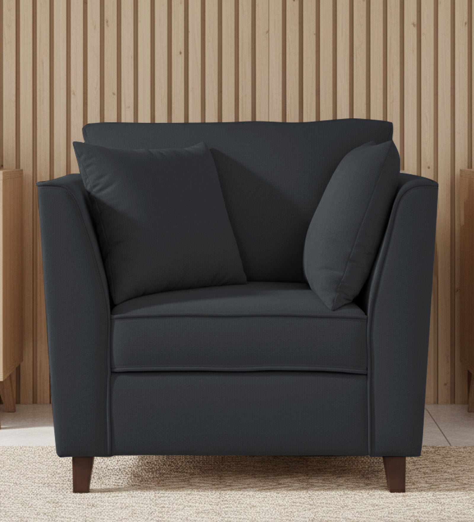 Miranda Fabric 1 Seater Sofa In Charcoal Grey Colour