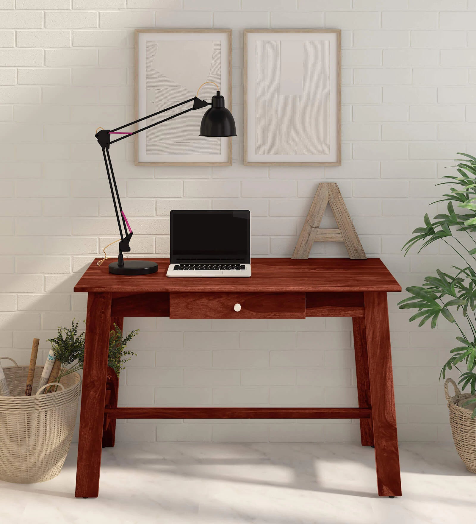 Masha Sheesham Wood Writing Table With Scratch Resistant In Honey Oak