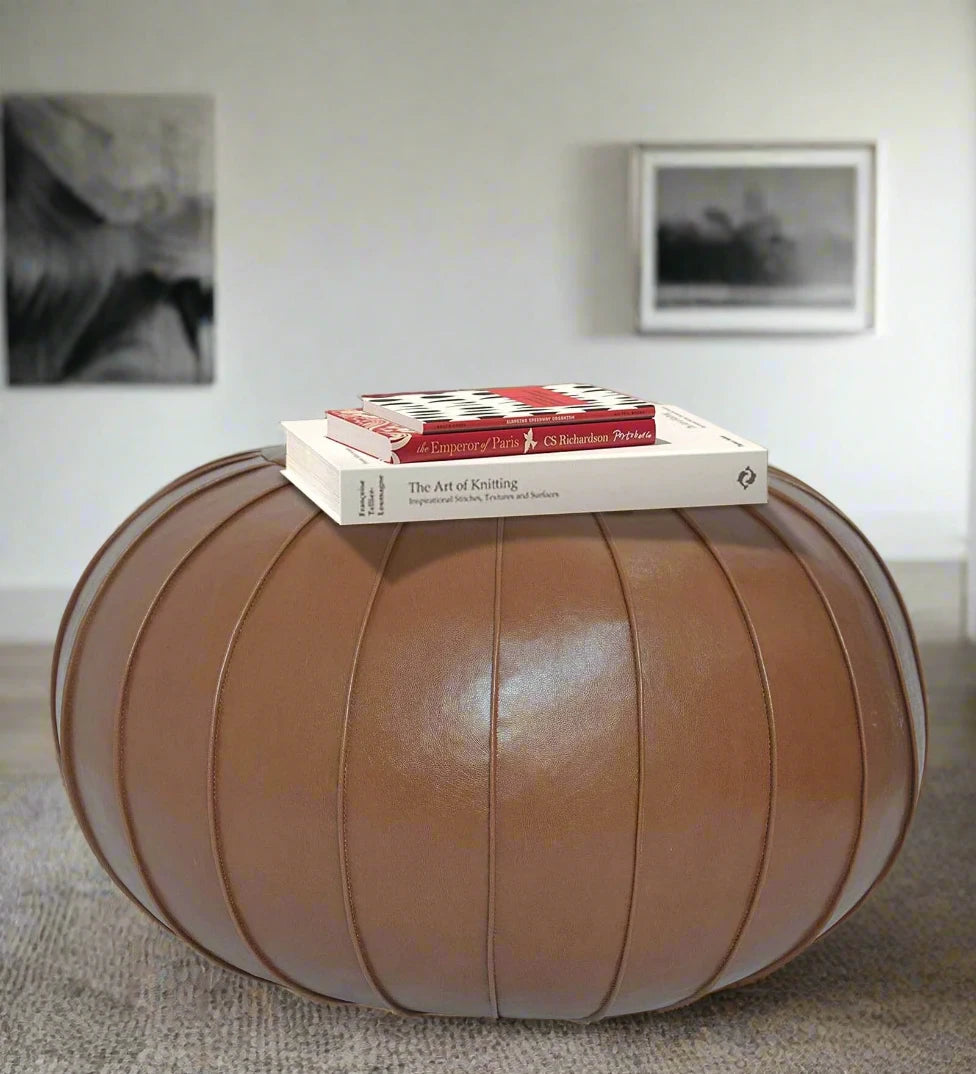 Swan Leatherette Pouffe In Cinnamon Brown Colour